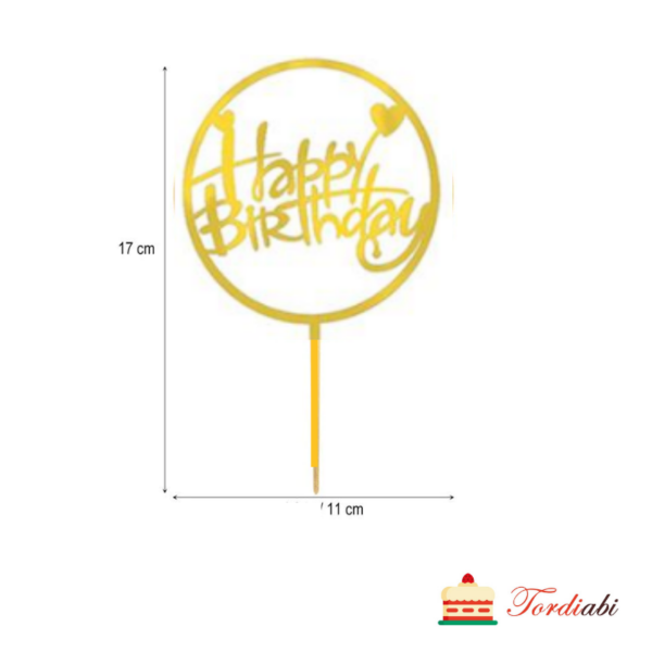 Tordi topper - Happy Birthday (südamega) ringi sees, läikiv kuldne ...