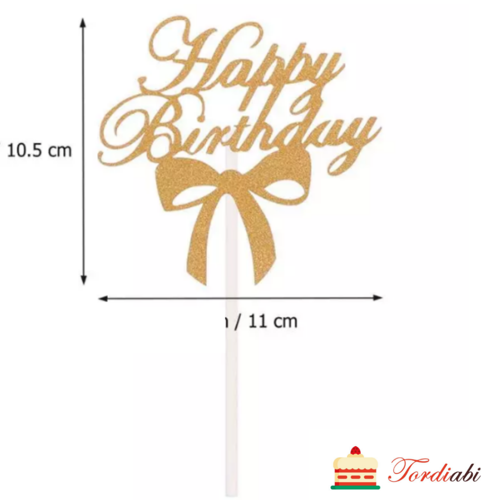 Tordi topper Happy Birthday, kuldne - 1 tk - Tordiabi