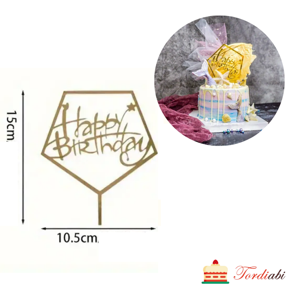 Tordi topper - Happy Birthday kuusnurga sees, läikiv kuldne - Tordiabi