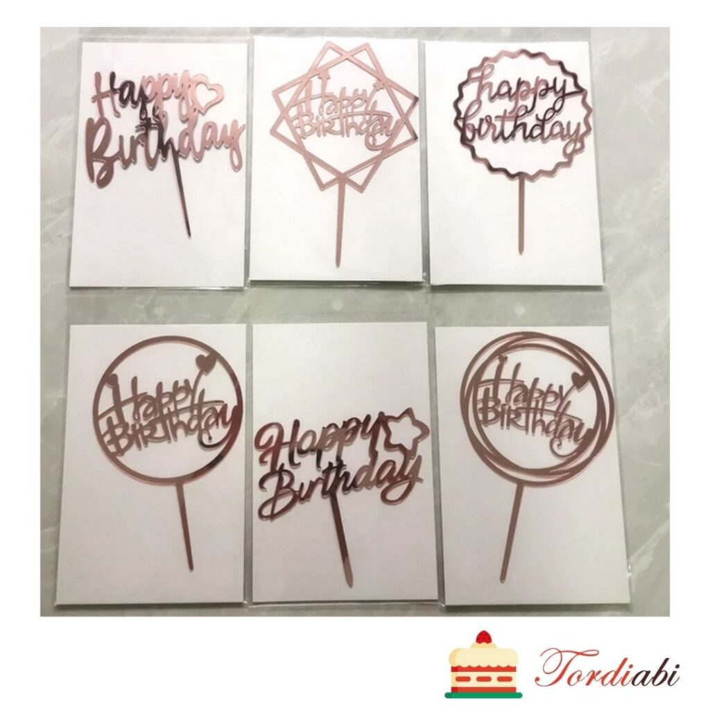 Tordi topper - Happy Birthday väikeste südametega, ringi sees, läikiv ...