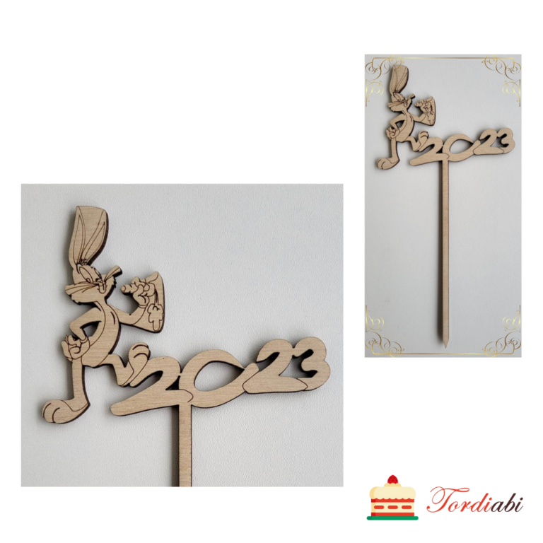 Tordi topper puidust JÄNESEAASTA 2023 "Nu pogodi"- jänesega 16 x 13 cm ...