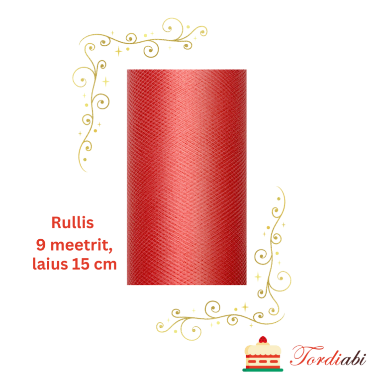 Punane tüll/ pael, laius 15 cm - 9 meetrit/ rull - Tordiabi
