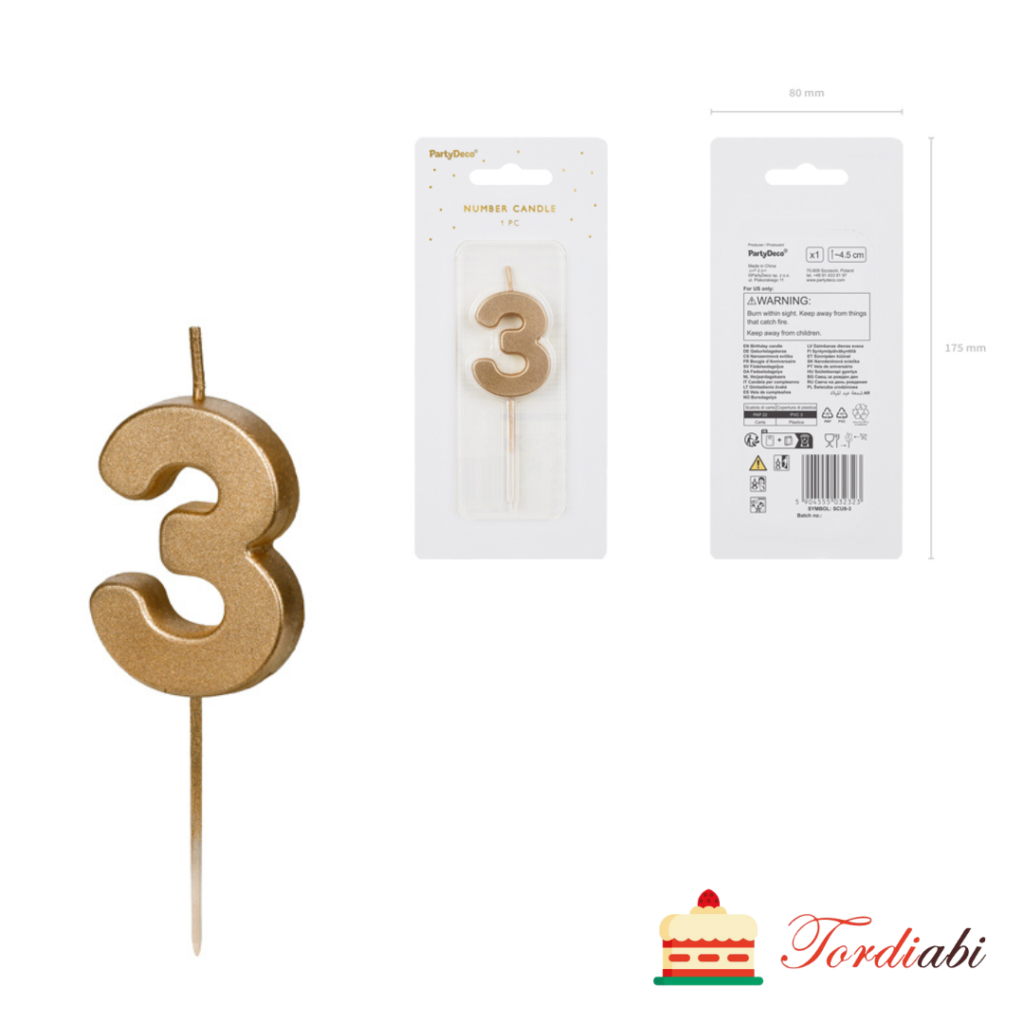 Tordiküünal, kuldne number 3 (4,5 cm) - Tordiabi