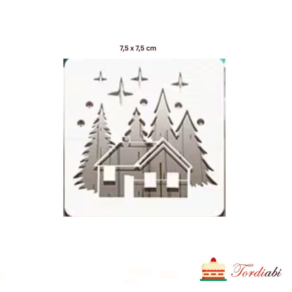 Šabloon maja ja kuuskedega 7,5 x 7,5 cm - Tordiabi